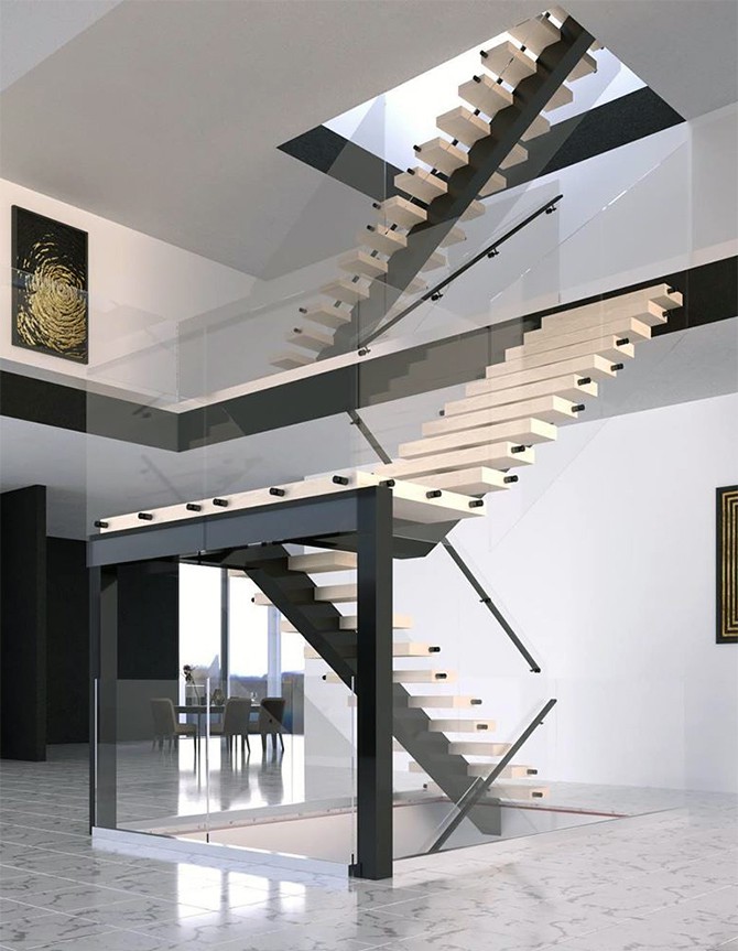 Central single steel stair stringer - LNY SERIES - New York | Prestige ...